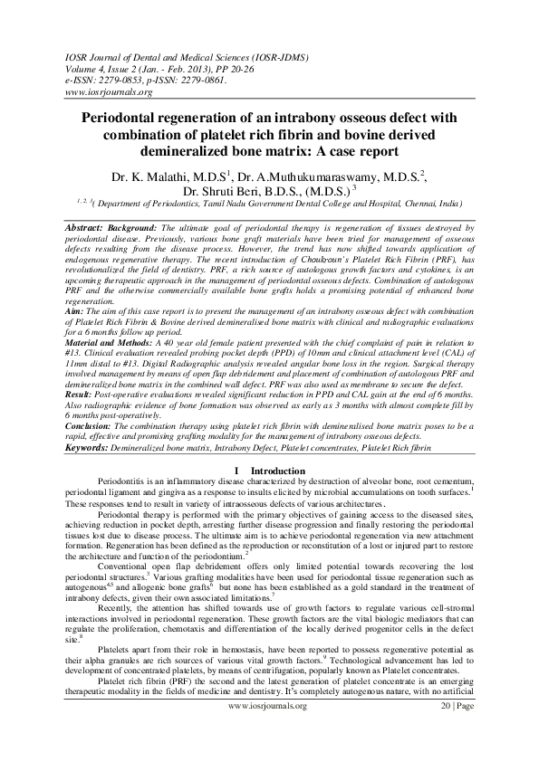 (PDF) Periodontal regeneration of an intrabony osseous defect with ...