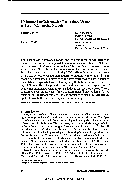 (PDF) Understanding information technology usage: A test of competing ...