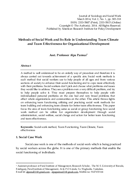 (PDF) Methods of Social Work and Its Role in Understanding Team Climate ...