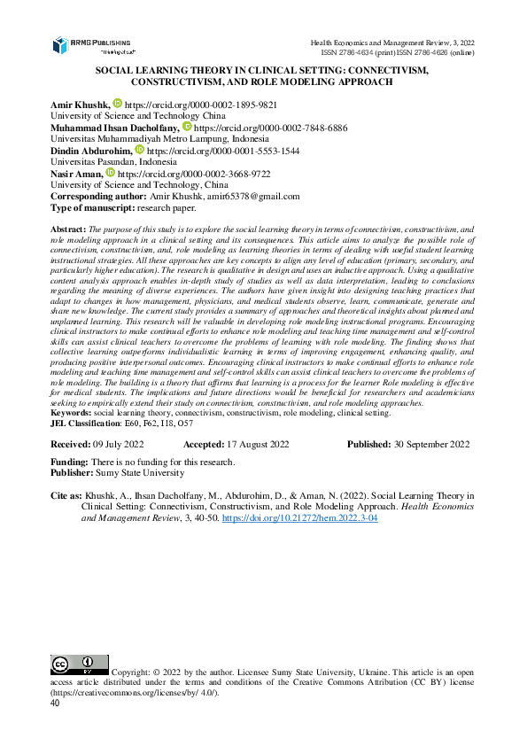 (PDF) Social Learning Theory in Clinical Setting: Connectivism, Constructivism, and Role ...