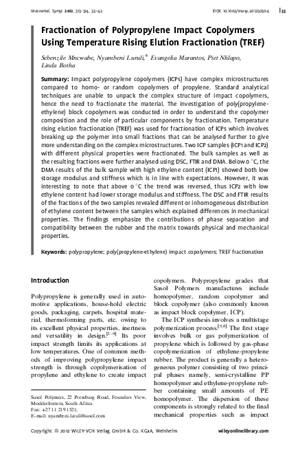 (PDF) Fractionation of Polypropylene Impact Copolymers Using ...