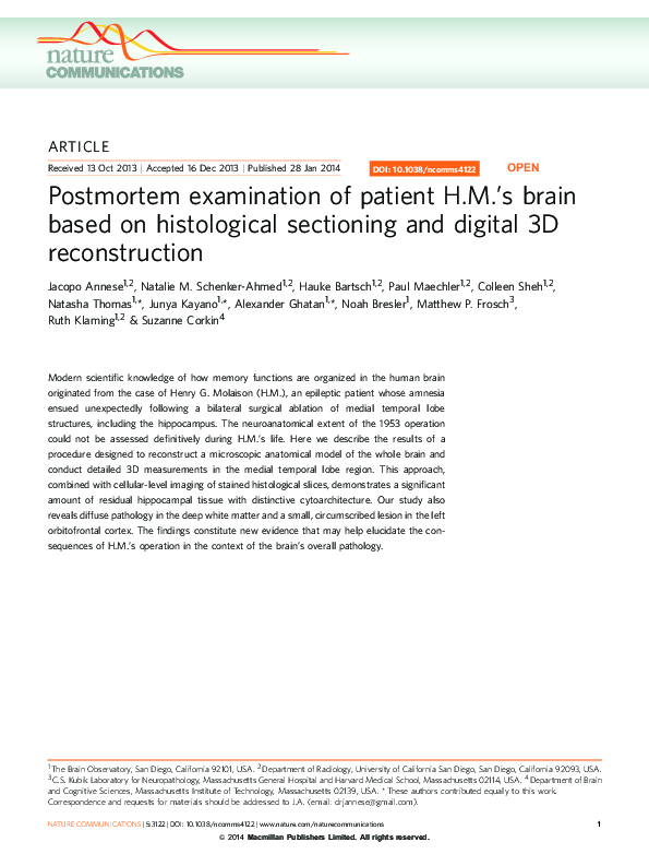 (PDF) Postmortem examination of patient H.M.’s brain based on ...