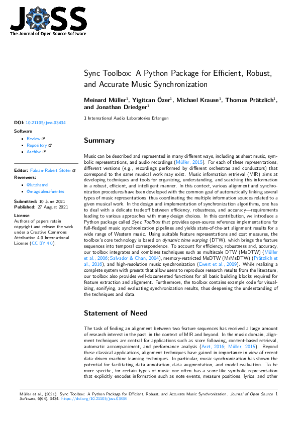 (PDF) Sync Toolbox: A Python Package for Efficient, Robust, and Accurate Music Synchronization