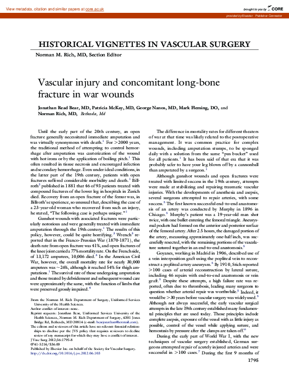 (PDF) Vascular injury and concomitant long-bone fracture in war wounds