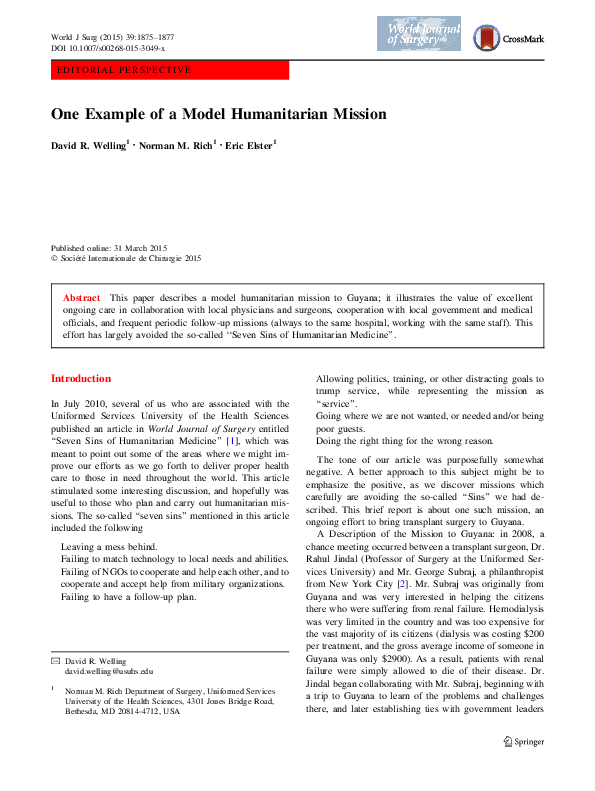 (PDF) One Example of a Model Humanitarian Mission