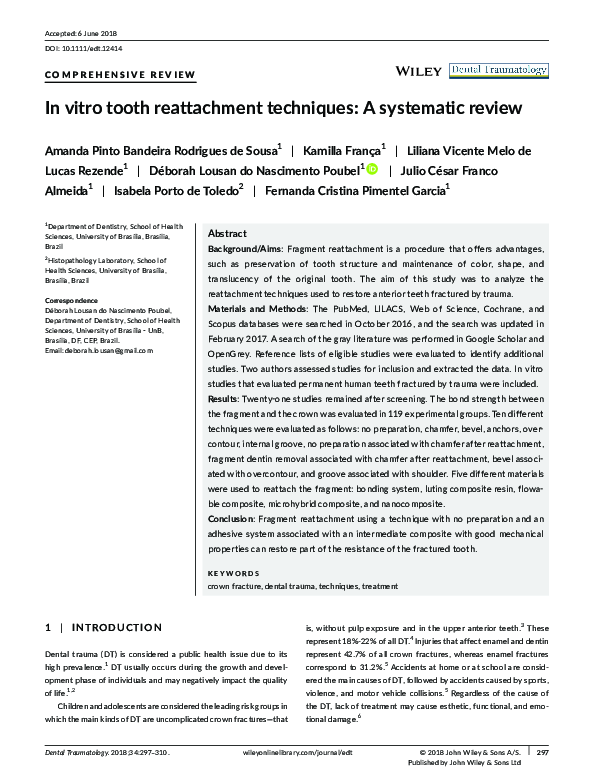 (PDF) In vitro tooth reattachment techniques: a systematic review