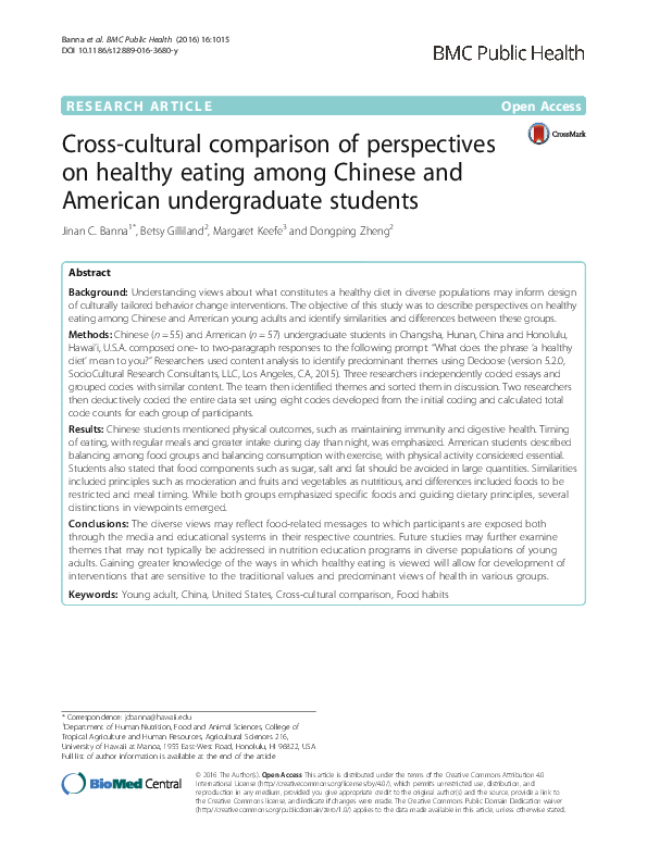 (PDF) Cross-cultural comparison of perspectives on healthy eating among ...