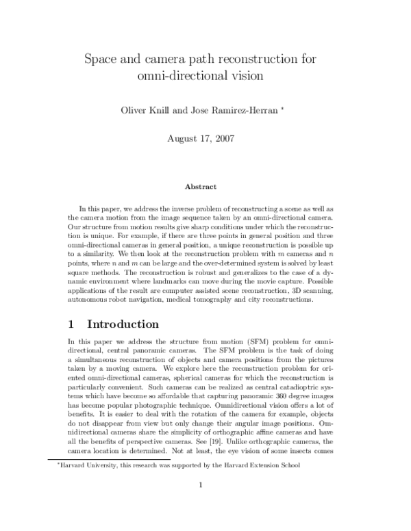 (PDF) Space and camera path reconstruction for omni-directional vision