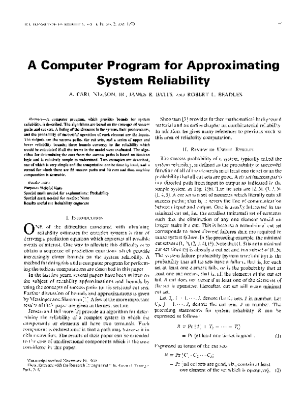 (PDF) A Computer Program for Approximating System Reliability