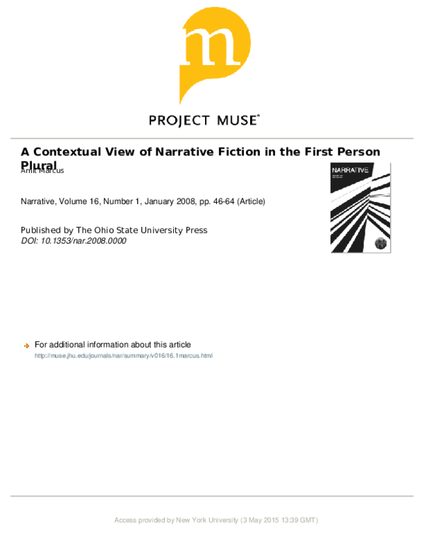 (PDF) A Contextual View of Narrative Fiction in the First Person Plural