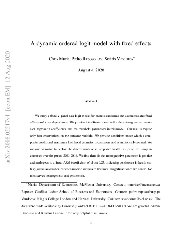 (PDF) A Dynamic Ordered Logit Model With Fixed Effects