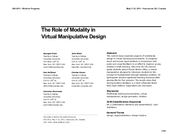 (PDF) The role of modality in virtual manipulative design