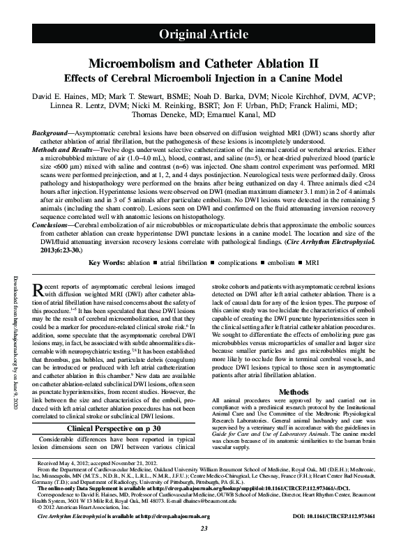 (PDF) Microembolism and catheter ablation II: effects of cerebral ...