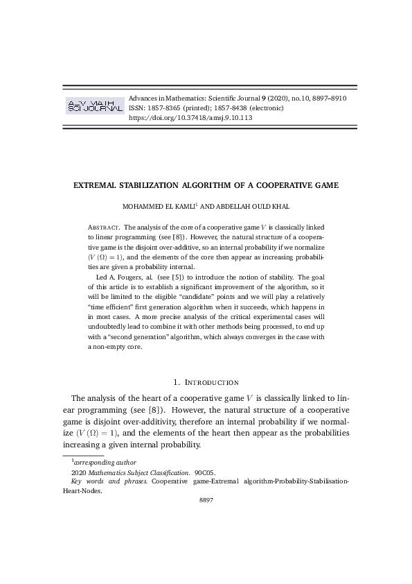 (PDF) Extremal Stabilization Algorithm of a Cooperative Game