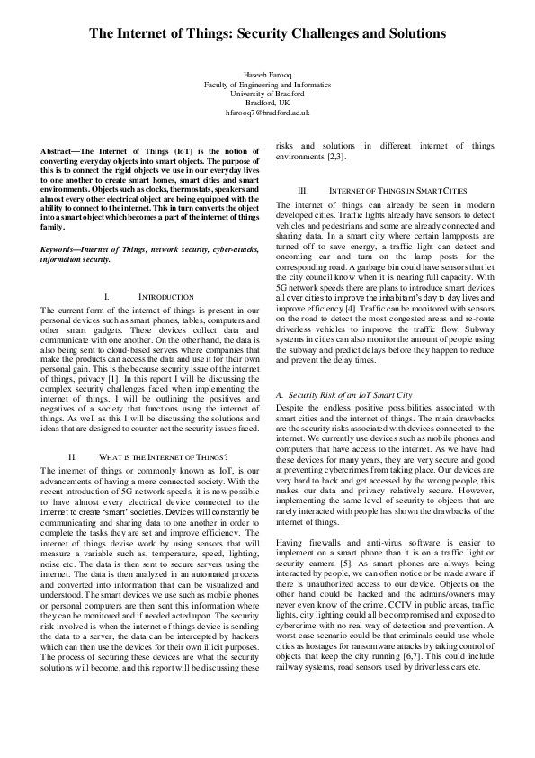 (PDF) Internet of Things: Security Challenges and Solutions