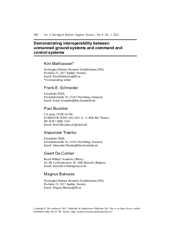 Pdf Demonstrating Interoperability Between Unmanned Ground Systems And Command And Control Systems