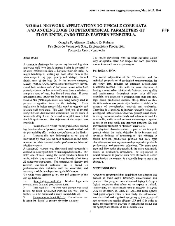 (PDF) Neural Networks for Upscaling Petrophysical Parameters in Venezuela