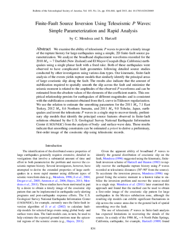 Pdf Finite Fault Source Inversion Using Teleseismic P Waves Simple