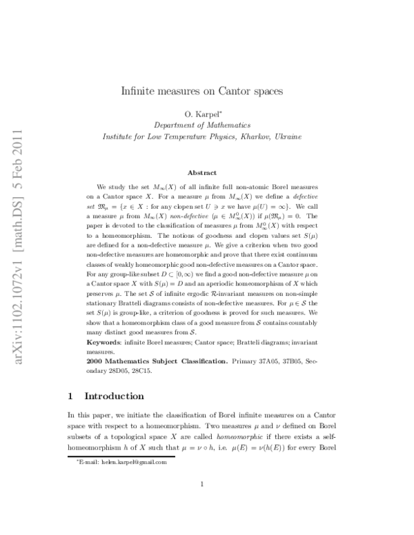 (PDF) Infinite measures on Cantor spaces