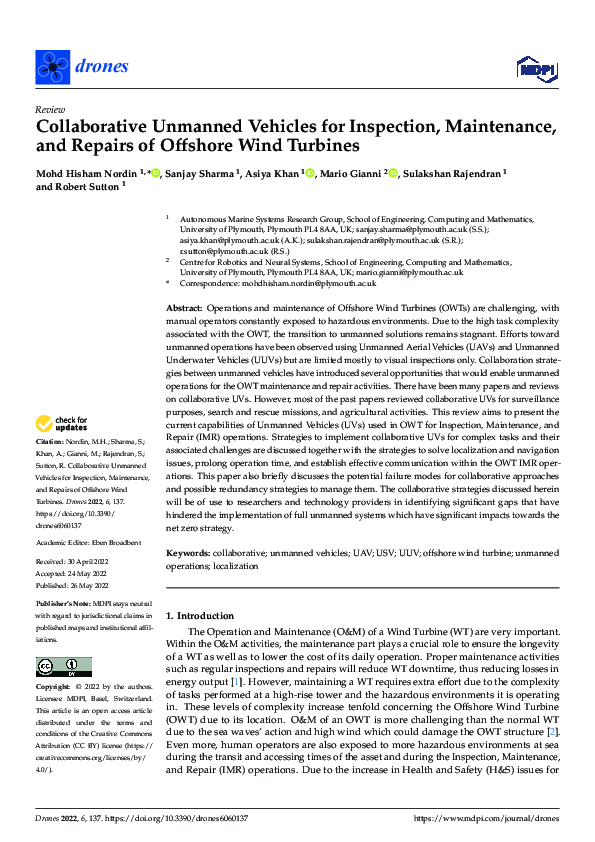 (PDF) Collaborative Unmanned Vehicles for Inspection, Maintenance, and Repairs of Offshore Wind ...