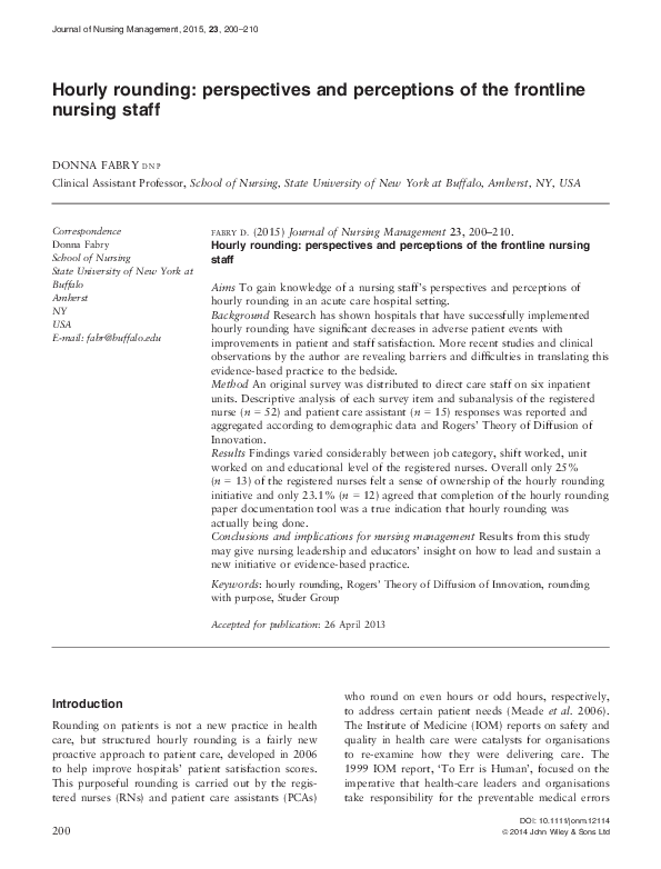 (PDF) Hourly rounding: perspectives and perceptions of the frontline ...
