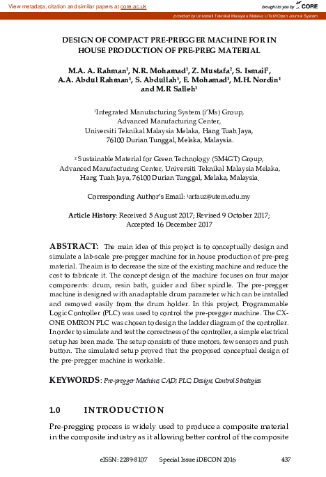 Design of Compact Pre-Pregger Machine for In House Production of Pre ...