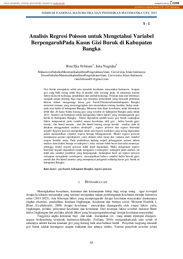 (PDF) Analisis Regresi Poisson untuk Mengetahui Variabel ...