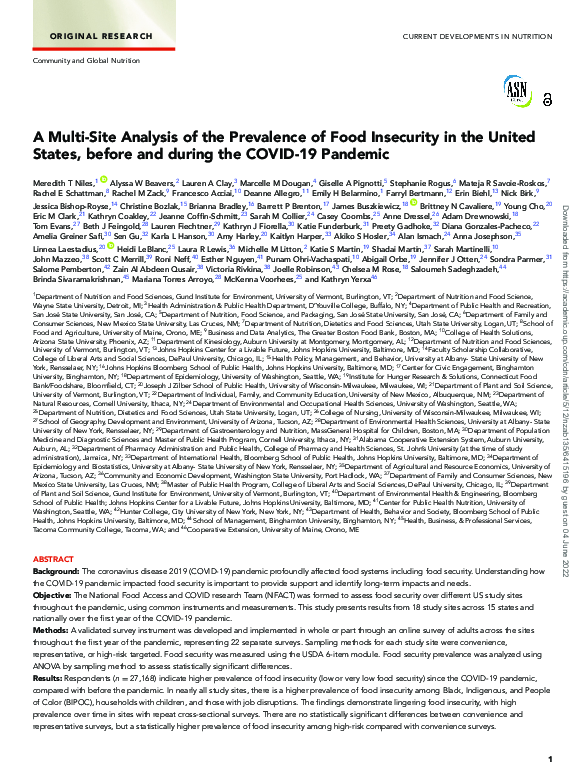 (PDF) A Multi-Site Analysis of the Prevalence of Food Insecurity in the ...