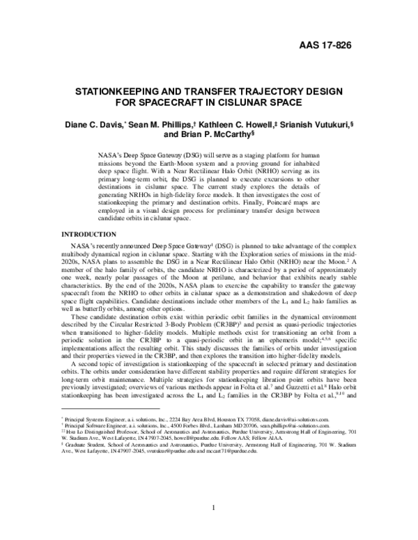 (PDF) Stationkeeping and Transfer Trajectory Design for Spacecraft in Cislunar Space