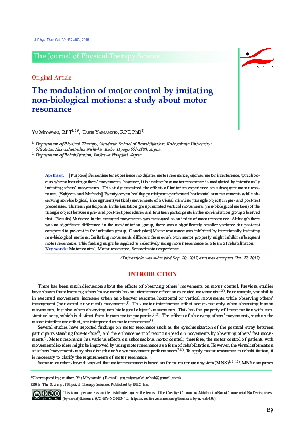 (PDF) The modulation of motor control by imitating non-biological ...