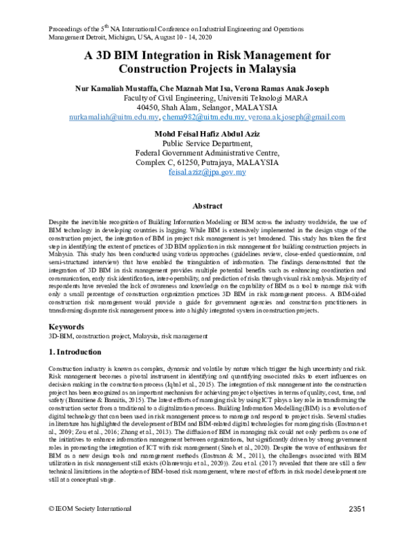 (PDF) A 3D BIM Integration in Risk Management for Construction Projects ...