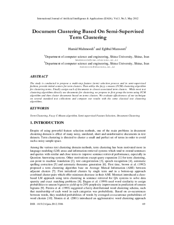 Pdf Document Clustering Based On Semi Supervised Term Clustering