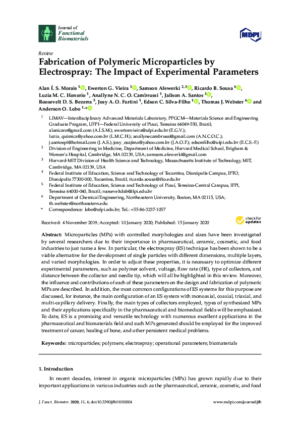 (PDF) Fabrication of Polymeric Microparticles by Electrospray: The ...