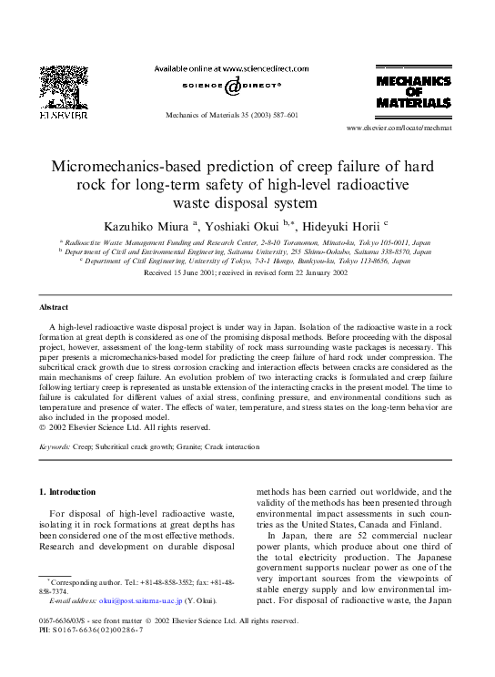 (PDF) Micromechanics-based prediction of creep failure of hard rock for long-term safety of high ...