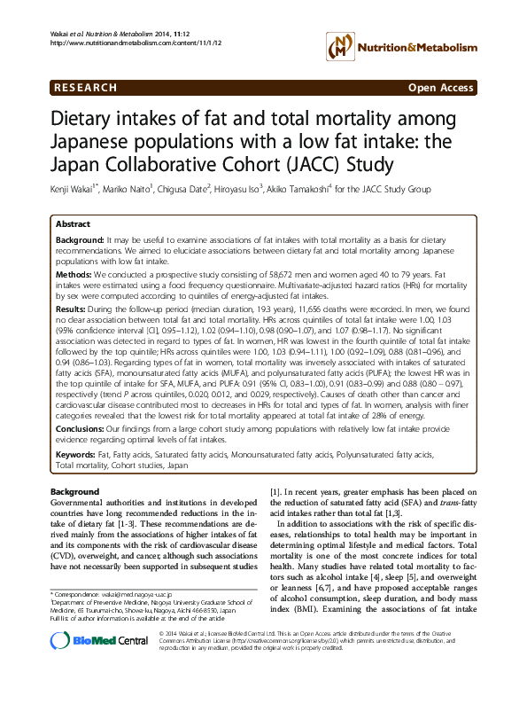(PDF) Dietary intakes of fat and total mortality among Japanese ...