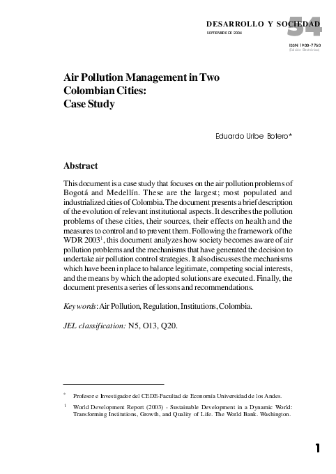 (PDF) Air Pollution Management in Two Colombian Cities: Case Study