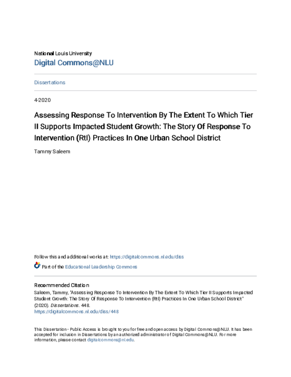 (PDF) Assessing Response To Intervention By The Extent To Which Tier II ...