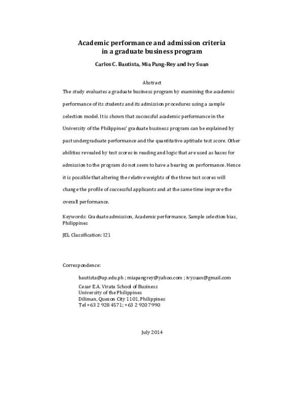 (PDF) Academic Performance and Admission Criteria in a Graduate ...