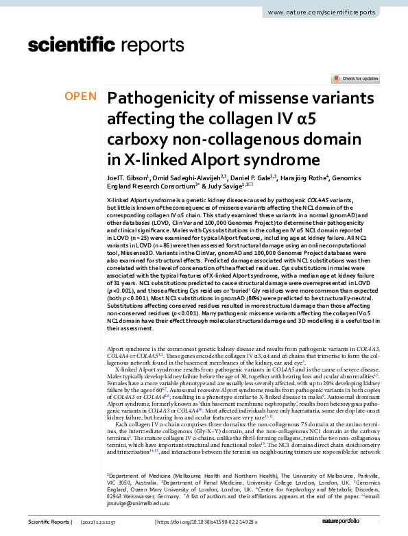 (PDF) Pathogenicity of missense variants affecting the collagen IV α5 carboxy non-collagenous ...