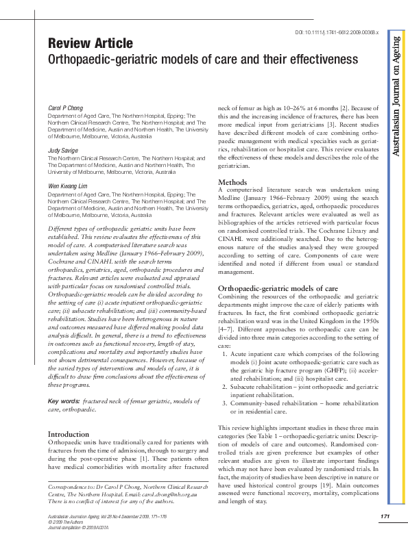 Orthopaedic-geriatric models of care and their effectiveness