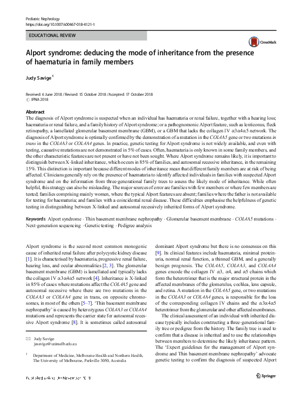 (PDF) Alport syndrome: deducing the mode of inheritance from the ...