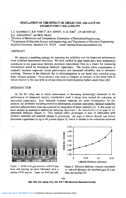 (PDF) Simulation of the Effect of Dielectric Air Gaps on Interconnect Reliability