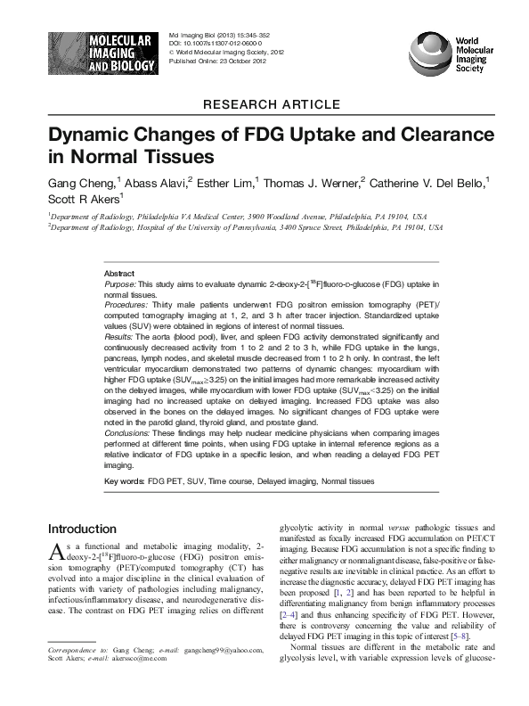 (PDF) Dynamic Changes of FDG Uptake and Clearance in Normal Tissues