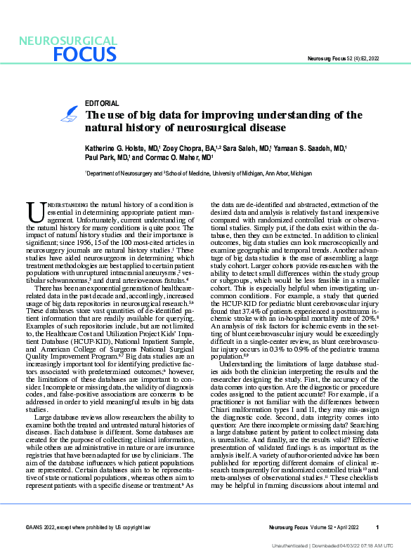 (PDF) Editorial. The use of big data for improving understanding of the natural history of ...