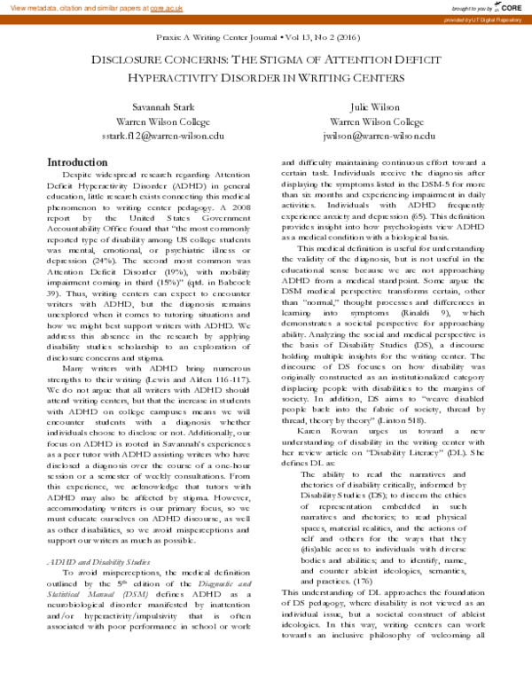 (PDF) Disclosure Concerns: The Stigma of Attention Deficit Hyperactivity Disorder in Writing ...
