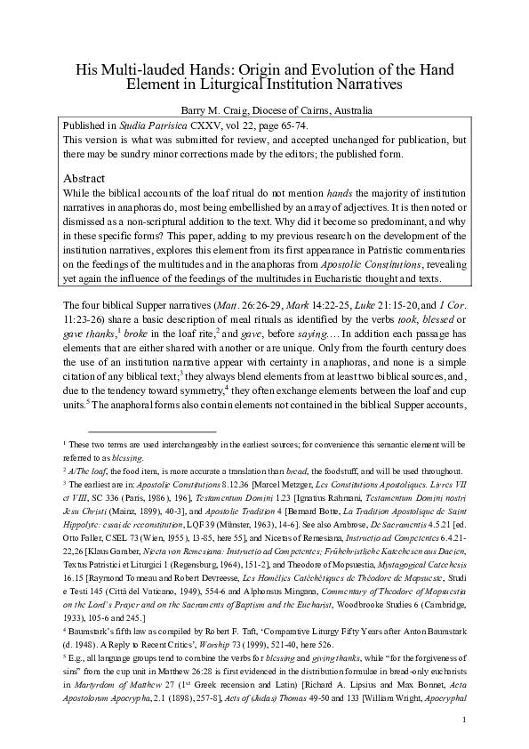 (PDF) His Multi-lauded Hands: Origin and Evolution of the Hand Element ...