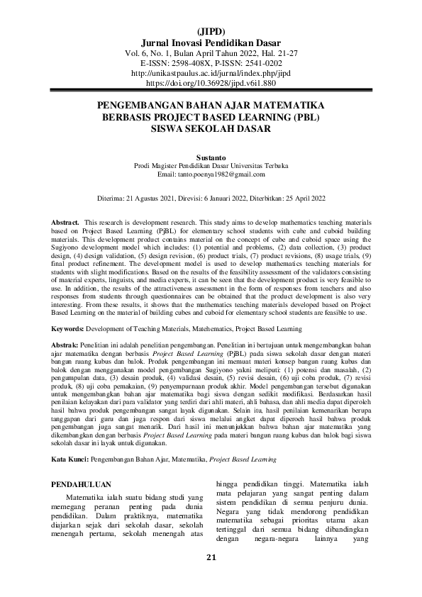 (PDF) Pengembangan Bahan Ajar Matematika Berbasis Pendekatan Saintifik Berorientasi pada ...