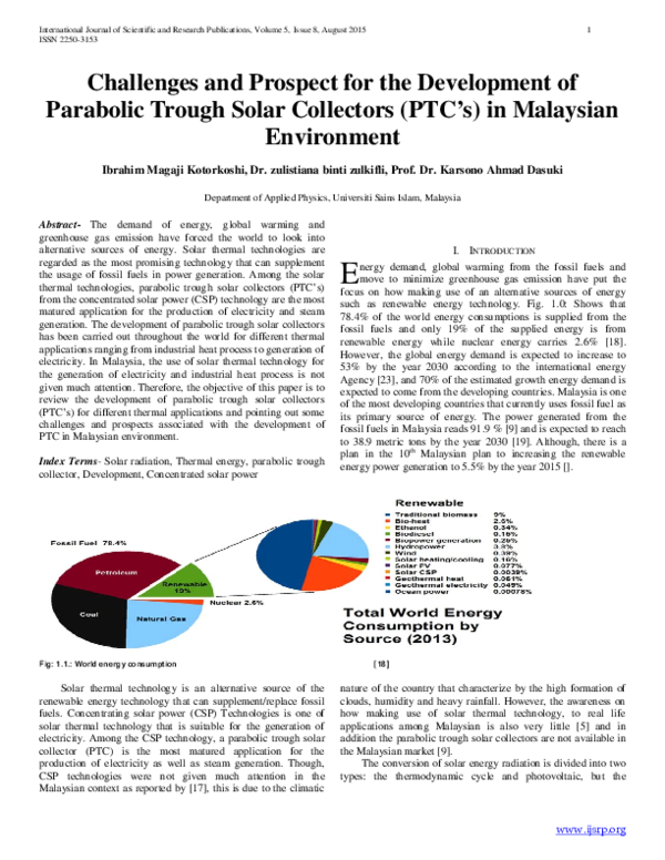 (PDF) Challenges and Prospect for the Development of Parabolic Trough ...
