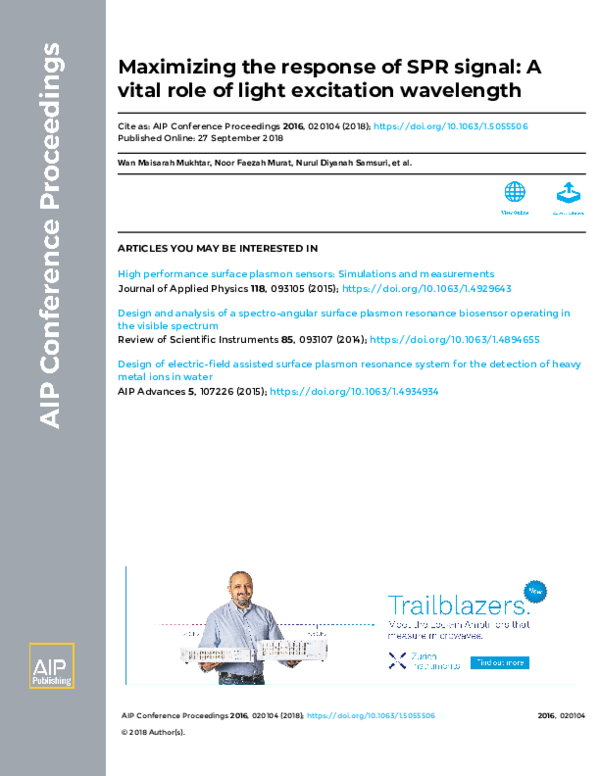 (PDF) Maximizing the response of SPR signal: A vital role of light ...