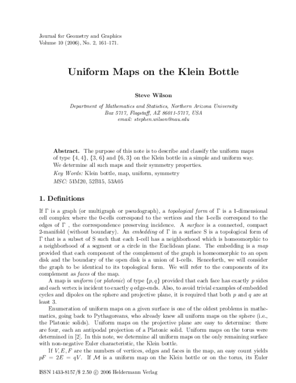 (PDF) Uniform maps on the Klein bottle | Steve Wilson - Academia.edu